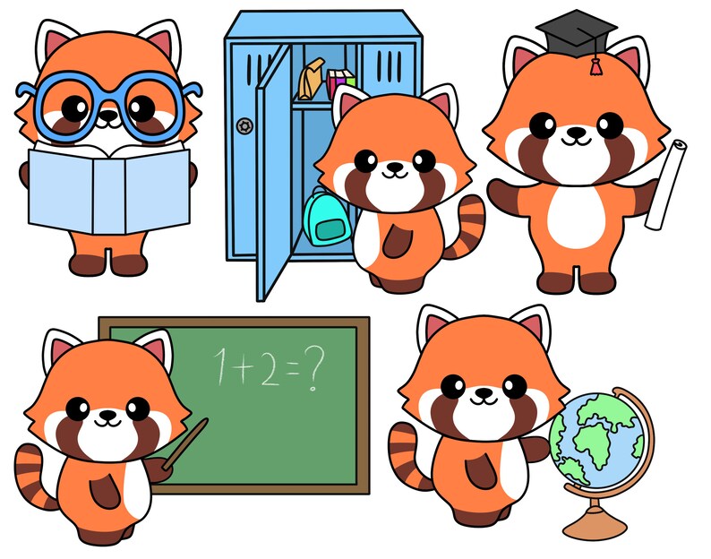 Cute Red Panda Clipart School Panda Stickers Printable Red - Etsy