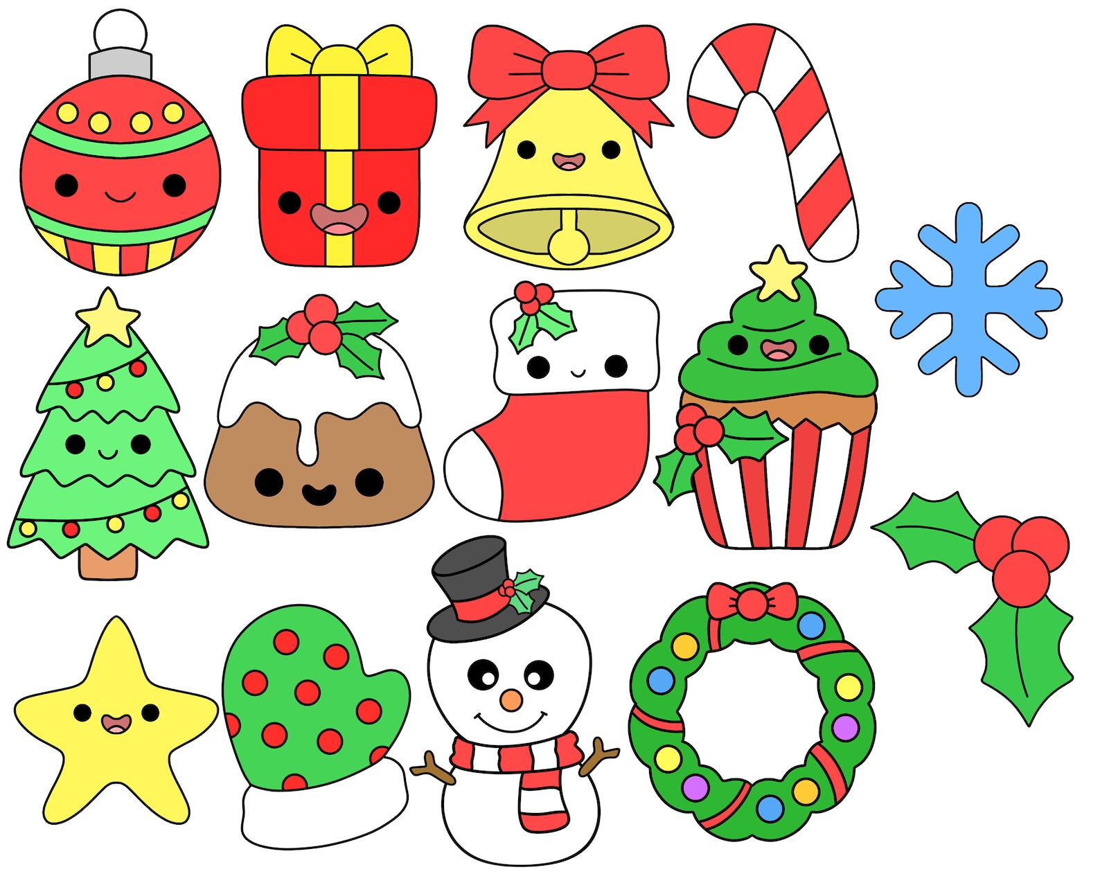 Kawaii Christmas Clipart Png Sticker Cartoon Printable Scrapbook Santa ...