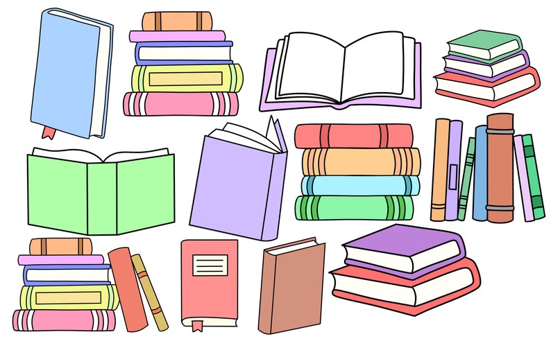 Kawaii Books Clipart Cute Book Clip Art Bookstack Png Digital Etsy