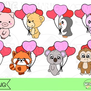 Cute Valentine Clipart Animal Valentines Day Kawaii Animals in Love Png ...