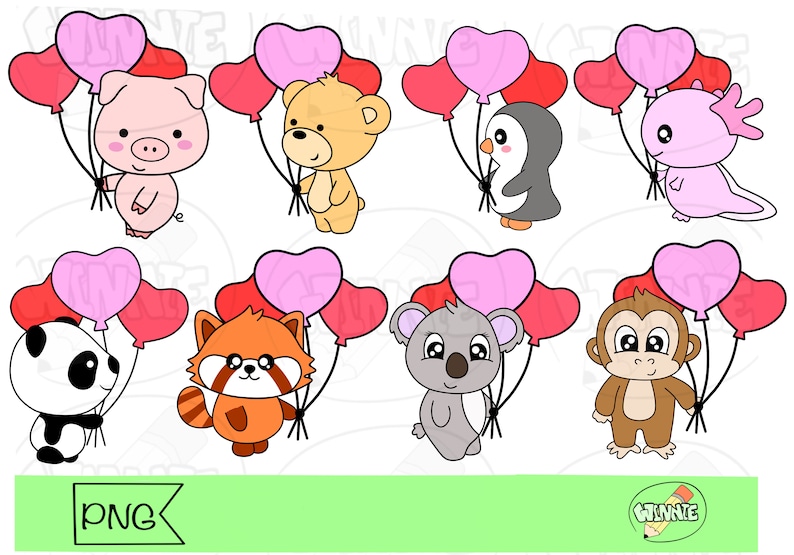 Cute Valentine Clipart Animal Valentines Day Kawaii Animals in - Etsy