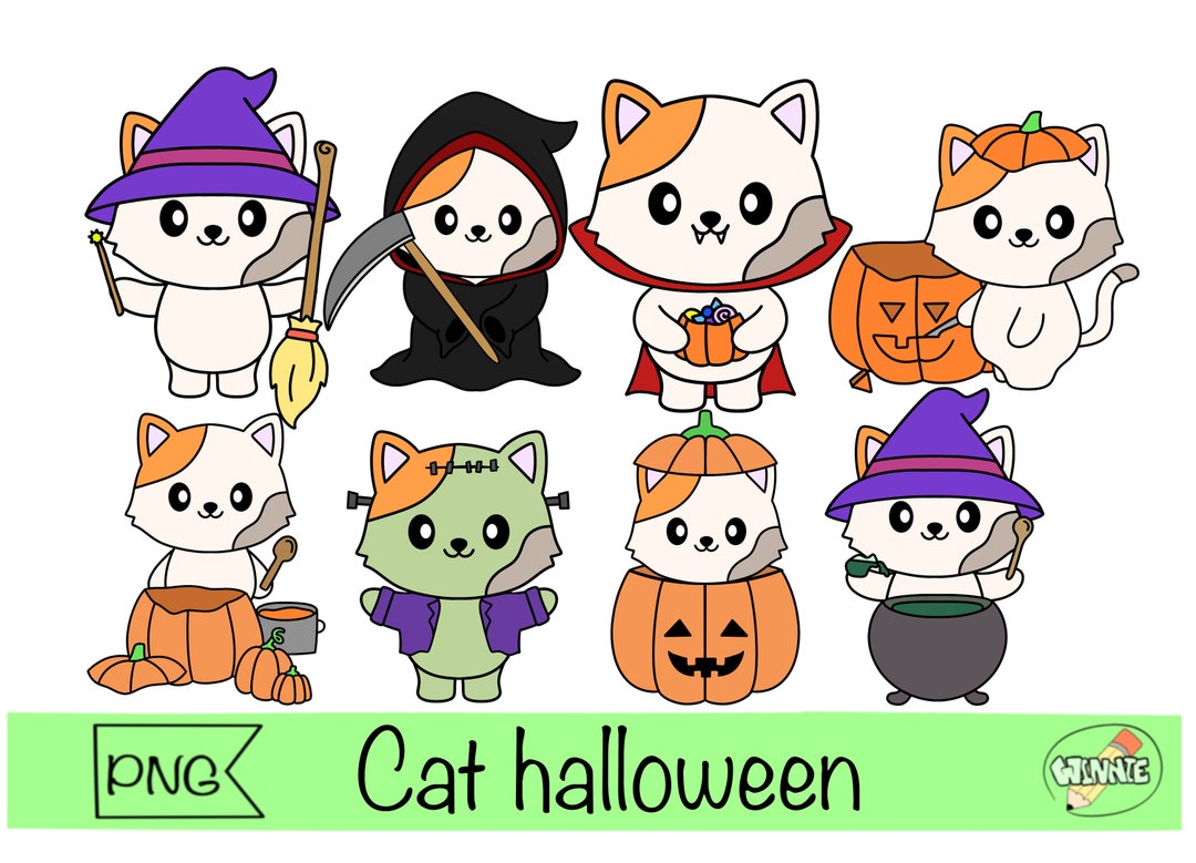 Halloween Cat Clipart Png Cat Halloween Sticker Digital Planner Kawaii ...