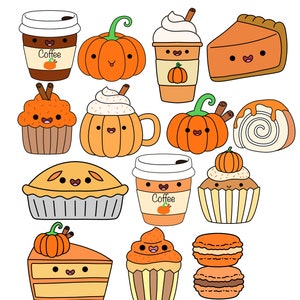 Pumpkin Spice Clipart Kawaii Food Pumpkin Fall Pupkin Coffee Pastries ...