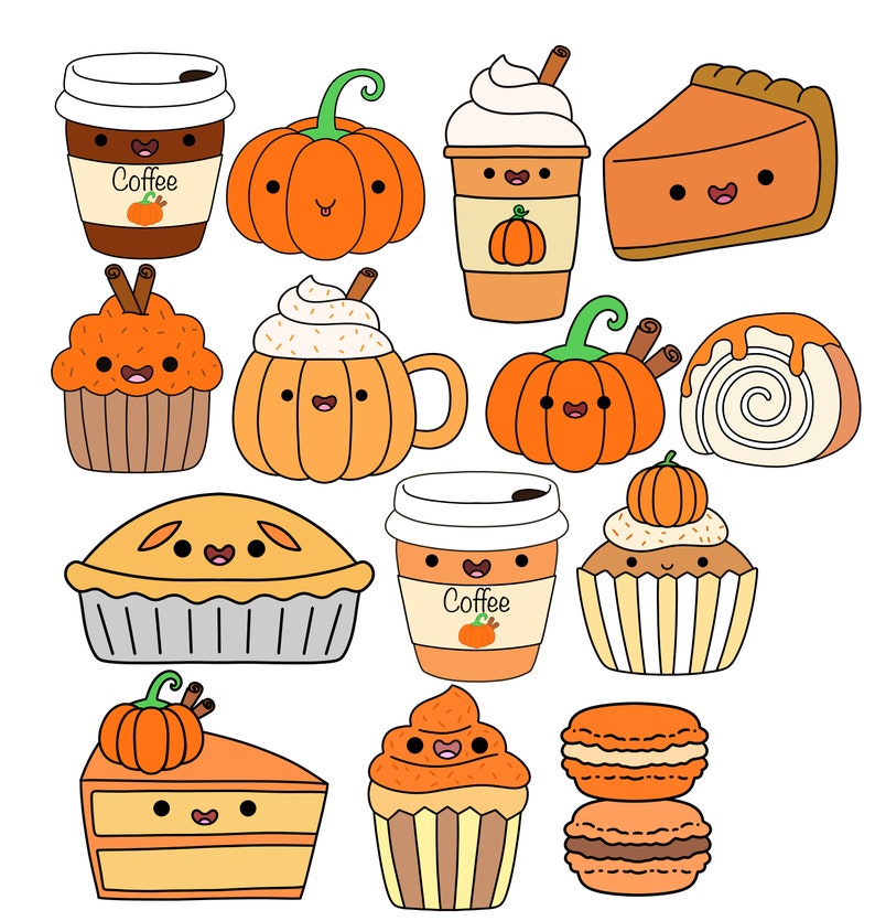 Pumpkin Spice Clipart Kawaii Food Pumpkin Fall Pupkin Coffee Pastries ...