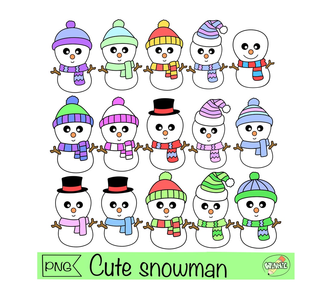 Cute Snowman Clipart Kawaii Snowman Sticker Christmas Winter Digital ...