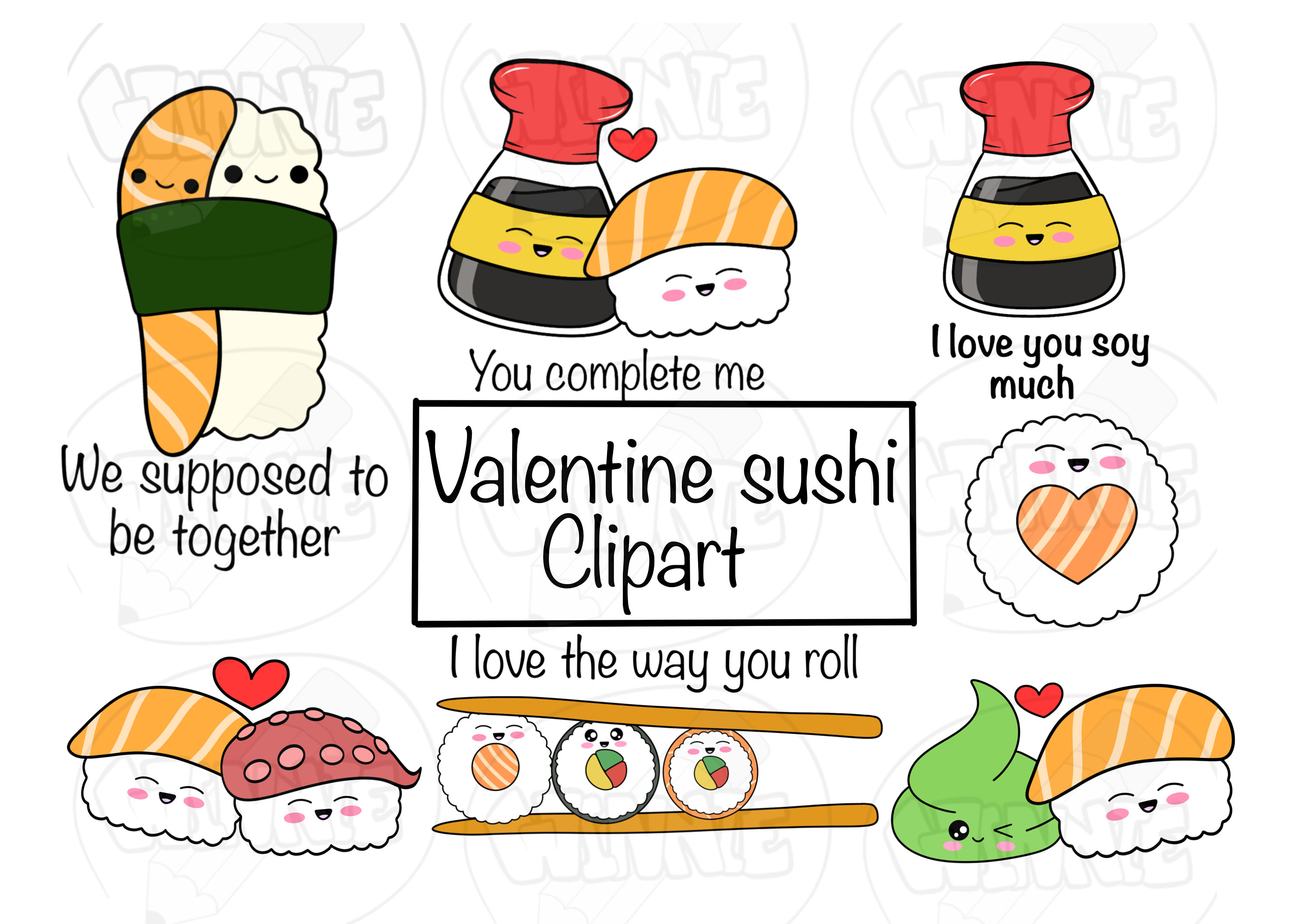 Cute Valentine Sushi Clipart Quotes Sushi in Love Png Digital - Etsy