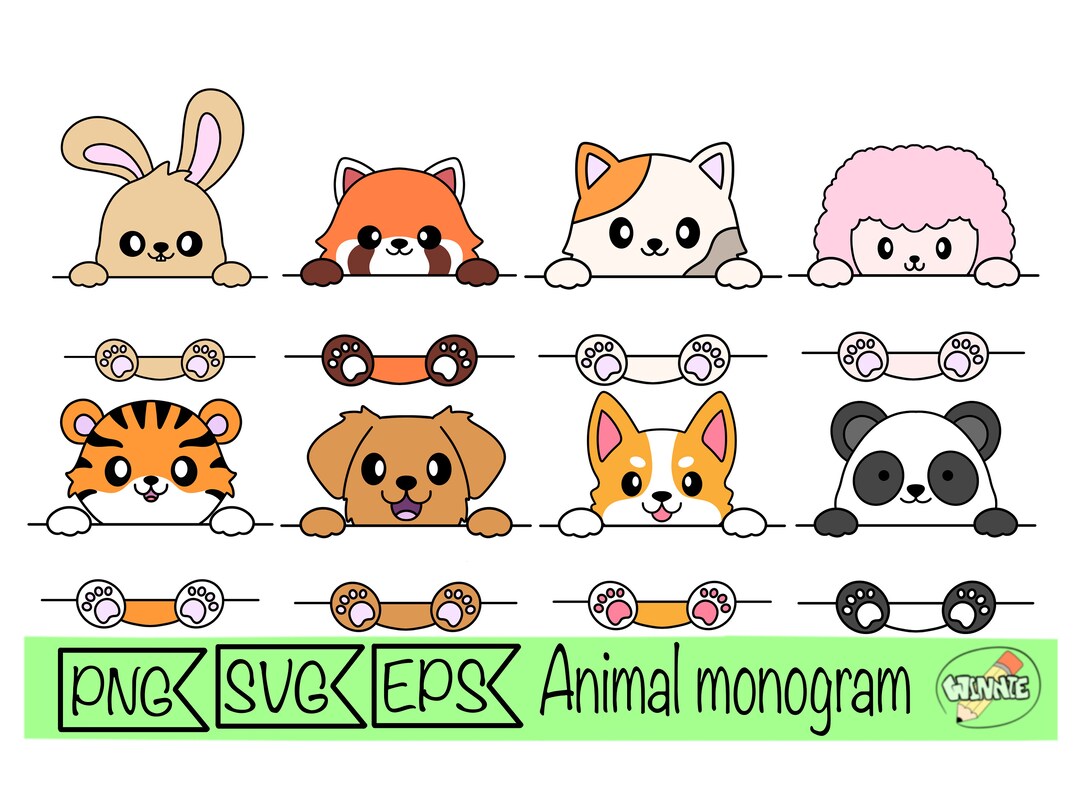 Animal Monogram Svg Cute Animal Svg Split Monogram Vector - Etsy