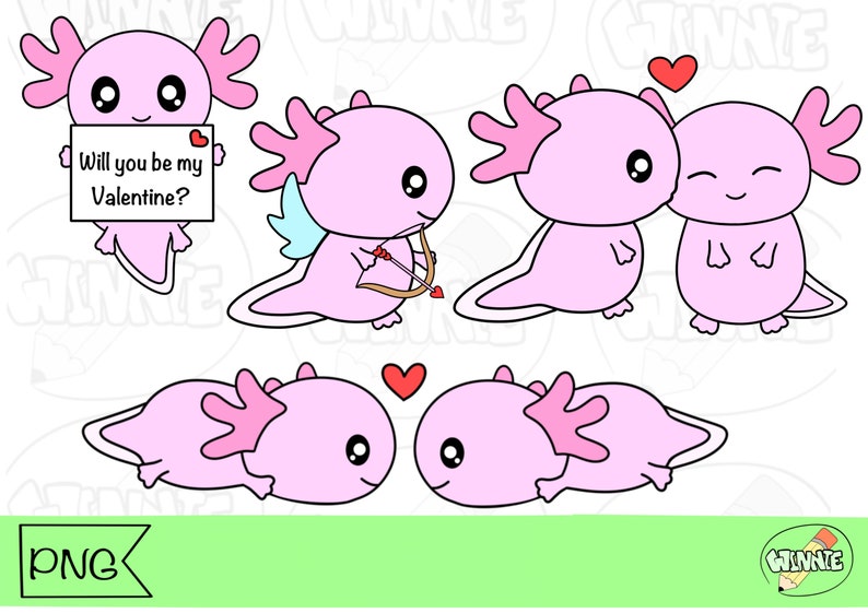 Valentine Axolotl Clipart Cute Axolotl Love Valentines Day Png - Etsy