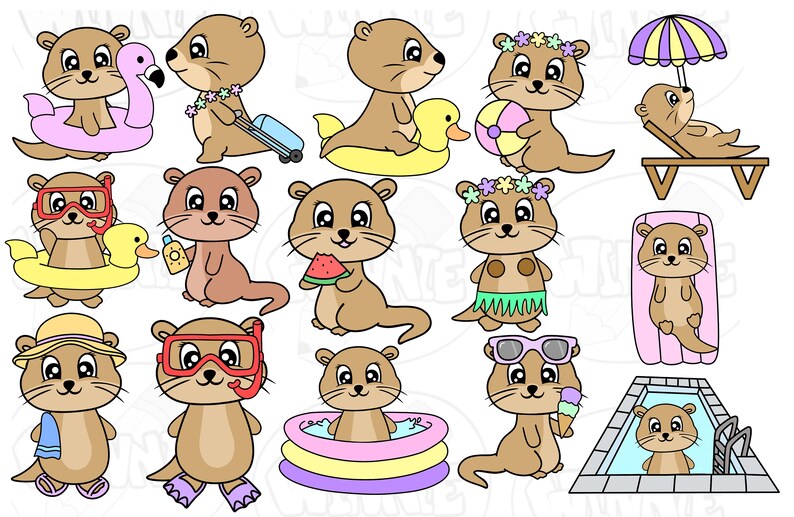Cute Otter Clipart Pool Party Vector Png Beach Party Summer - Etsy