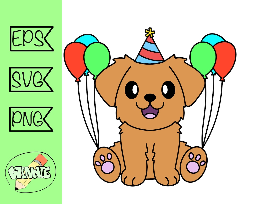 Dog Birthday Svg Clipart Birthday Dog Balloon Cartoon Sticker Digital ...