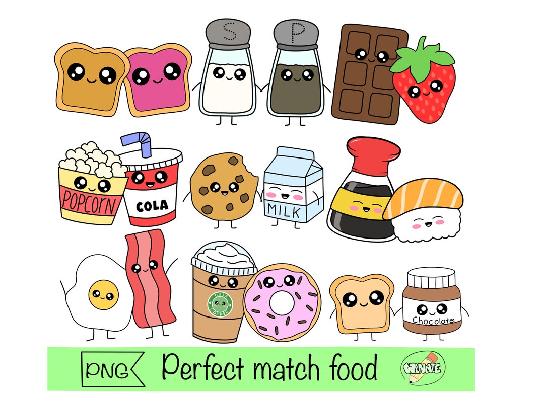 Kawaii Valentine Clipart Food Perfect Match Printable Sticker Valentine ...