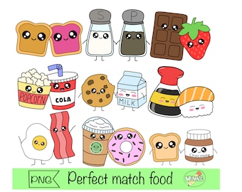 Perfect Match Kawaii Clipart Set Cute Food Clip Art Friendship - Etsy