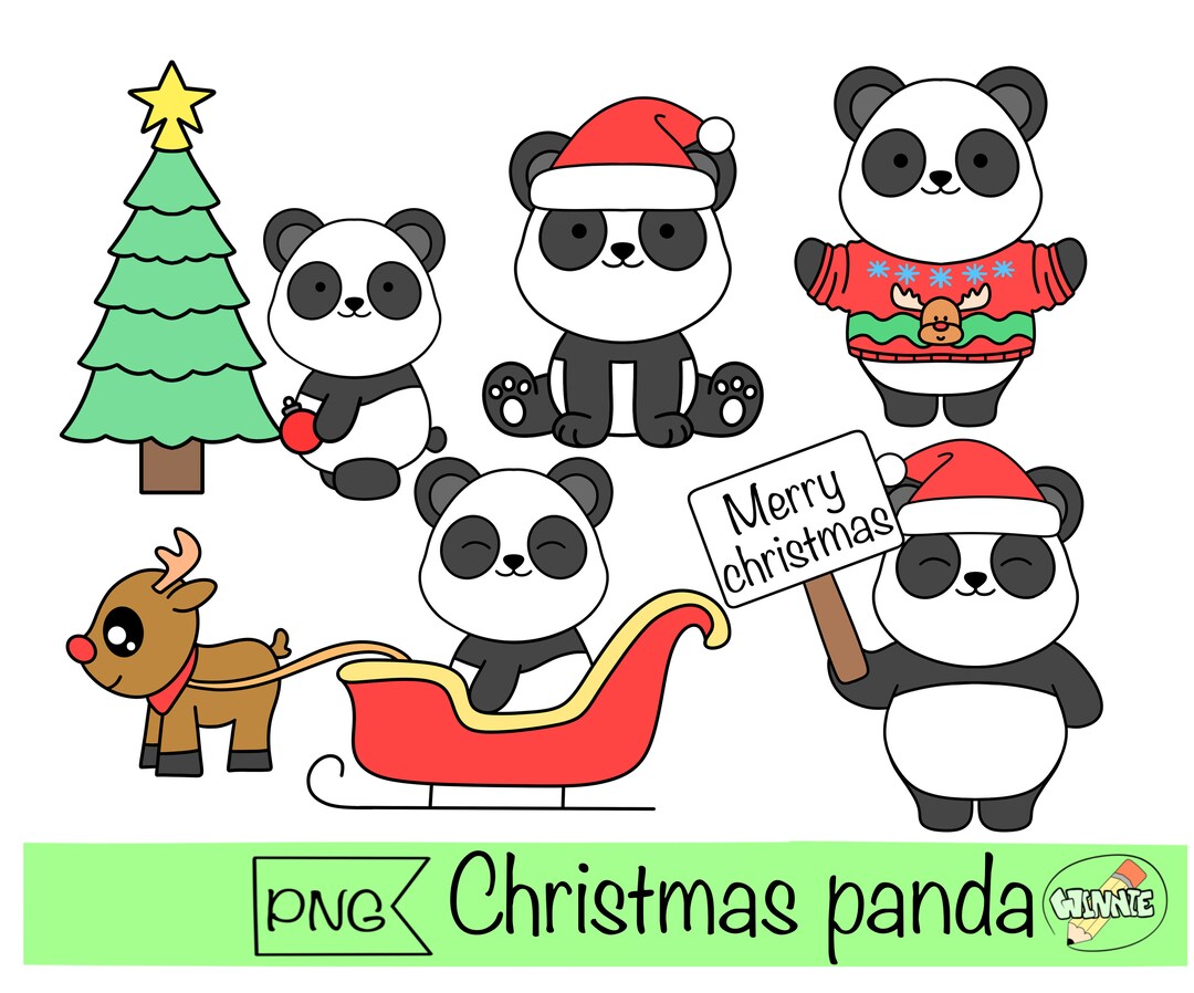 Christmas Panda Clipart Png Panda Christmas Sticker Kawaii Xmas Digital ...