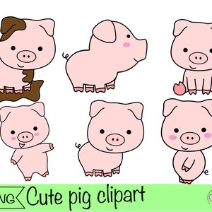 Pig Clipart Cute Piggy Vector Clipart Kawaii Piglet Png Digital Sticker ...