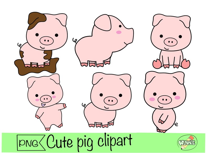 Pig Clipart Cute Piggy Vector Clipart Kawaii Piglet Png - Etsy