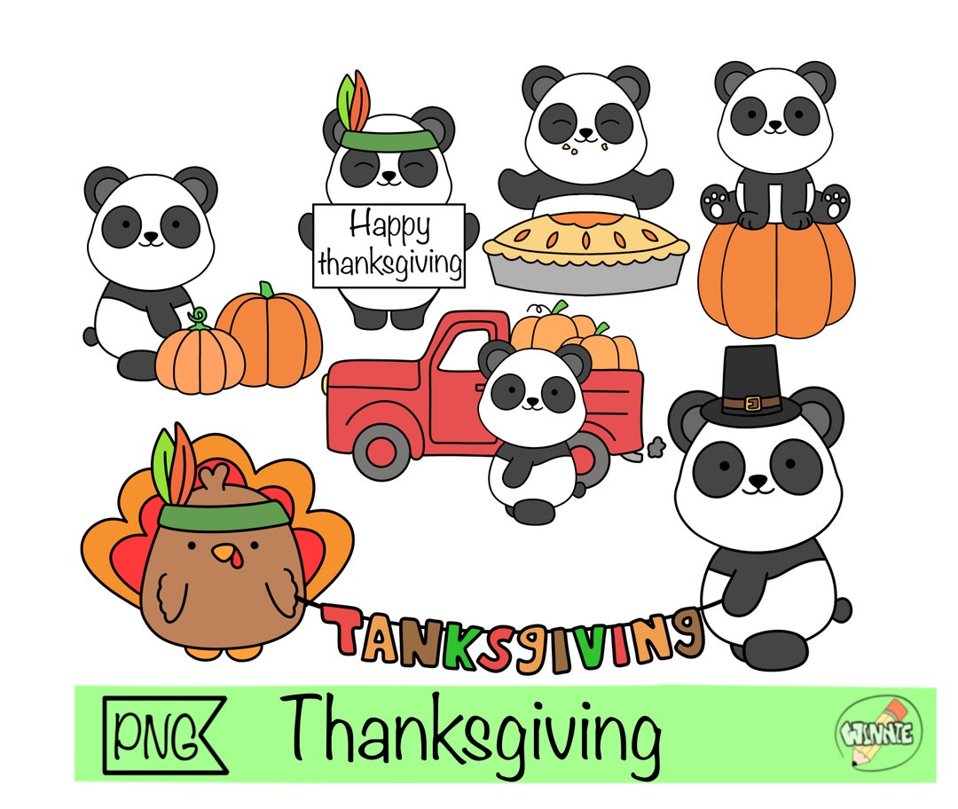 Kawaii Thanksgiving Clipart Panda Png Planner Sticker Cartoon Autumn ...