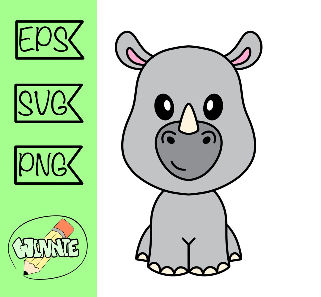 Cute Rhino Svg Safari Animal Png Baby Rhino Sticker Printable Cartoon ...