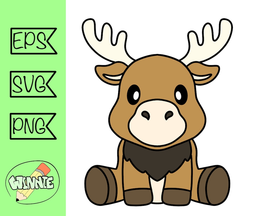 Baby Moose Svg Cute Moose Cut File Cricut Vector Kawaii Moose Clip Art ...