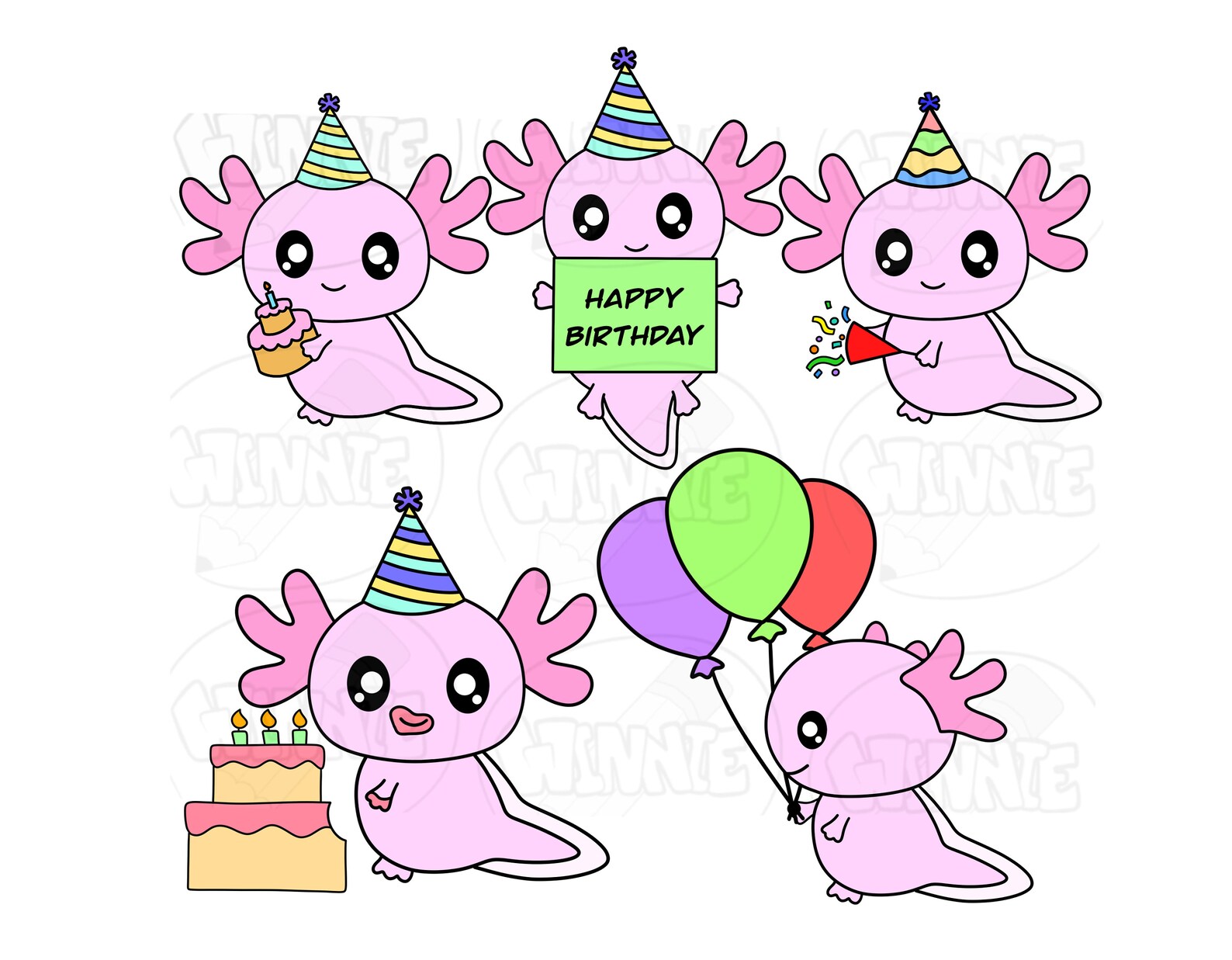 Axolotl Birthday Clipart Birthday Axolotl Png Axolotl Digital Stickers ...