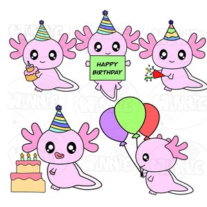 Axolotl Birthday Clipart Birthday Axolotl Png Axolotl Digital Stickers ...