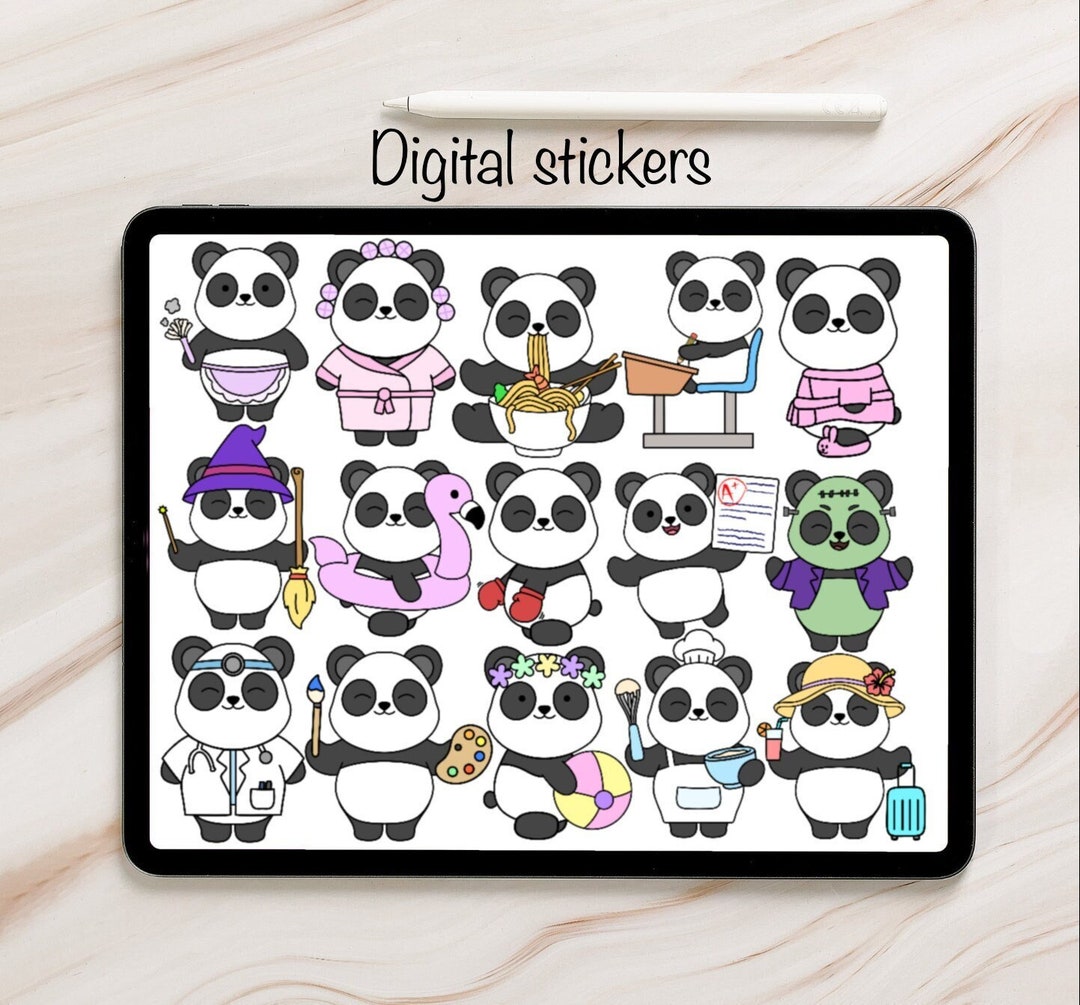 Panda Digital Sticker Planner Kawaii Panda Bear Png Sticker for Bullet ...