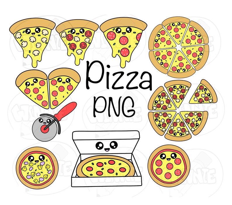 Kawaii Pizza Clipart Pizza Party Digital Stickers Food Pizza - Etsy