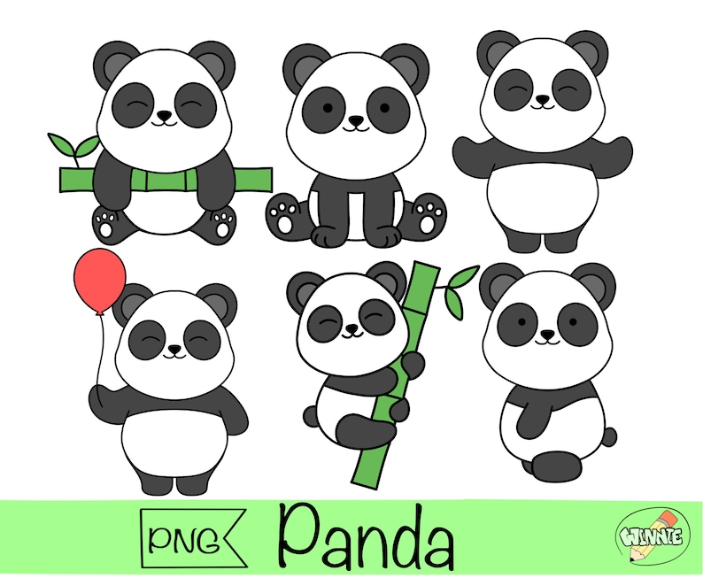 Panda Clipart Cute Panda Png Digital Download Panda Bear Sticker Kawaii ...