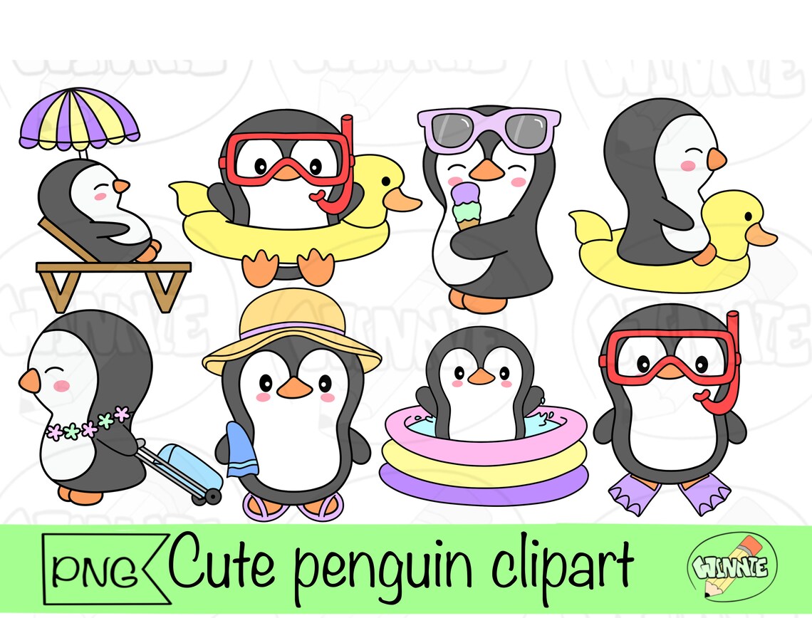 Penguin Clipart Pool Party Png Digital Stickers Penguin Summer Holiday ...
