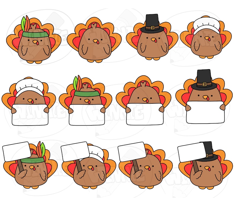 Cute Thanksgiving Clipart Printable Name Tag Labels Kawaii - Etsy