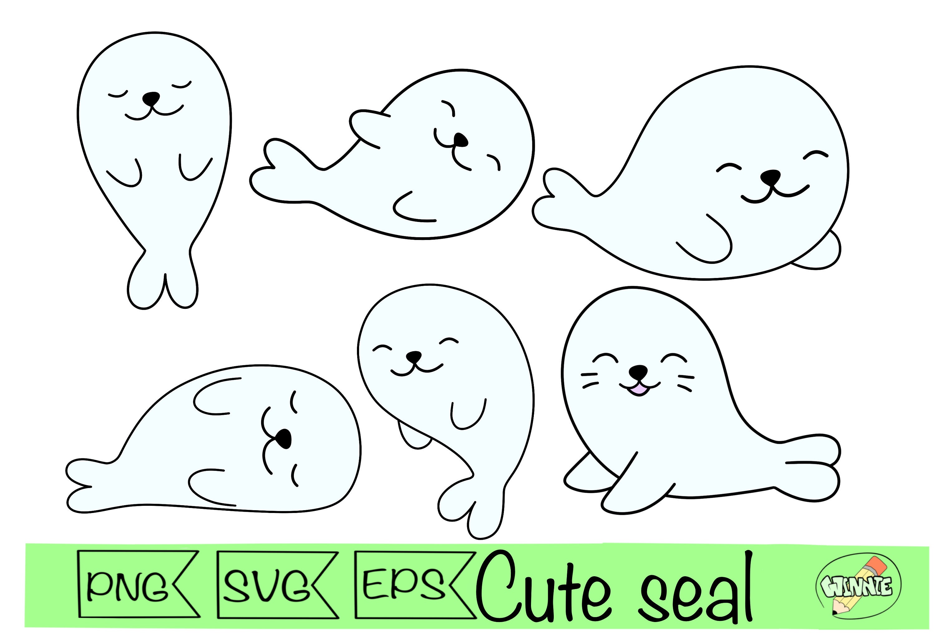 Seal Svg Clipart Digital Stickers Kawaii Seal Cricut File Png - Etsy Canada