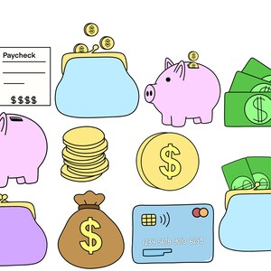Kawaii Money Clipart Credit Card Piggy Bank Png Digital Stickers Money ...