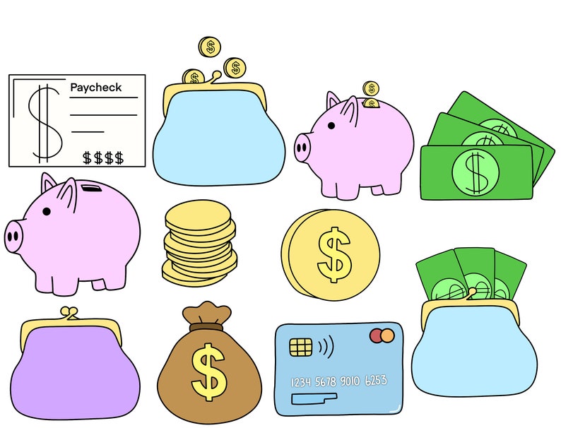 Kawaii Money Clipart Credit Card Piggy Bank Png Digital - Etsy