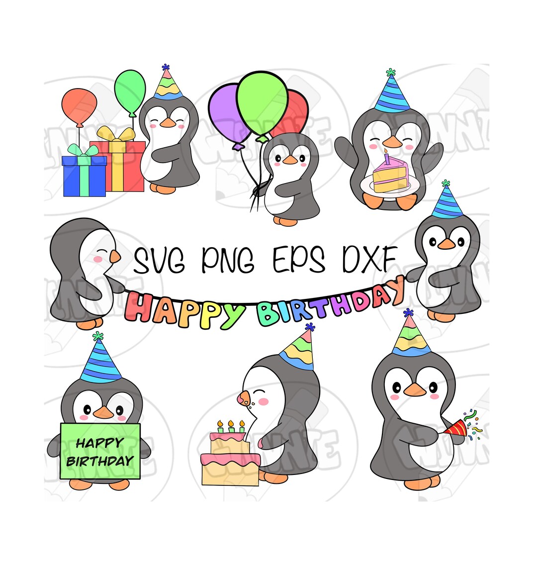 Cute Birthday Clipart Svg Party Penguin Celebration Birthday - Etsy