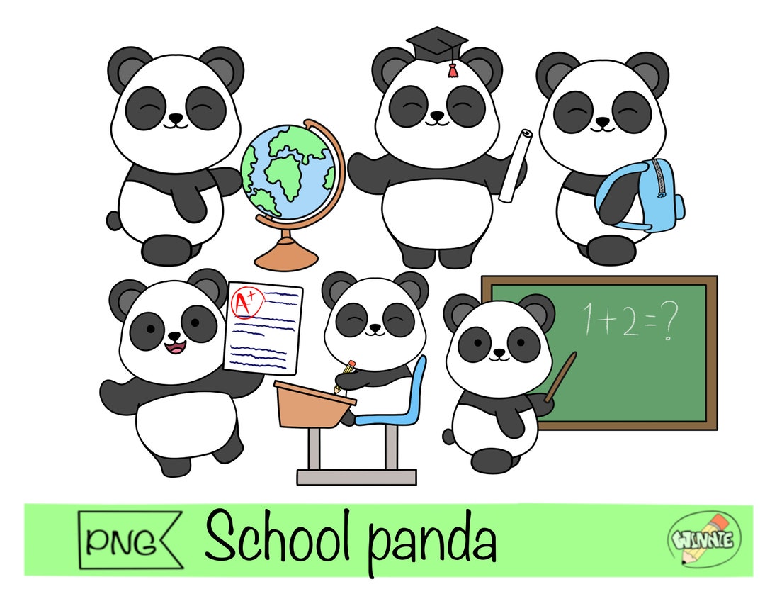 Panda Clipart School Panda Digital Sticker Goodnotes Back to - Etsy