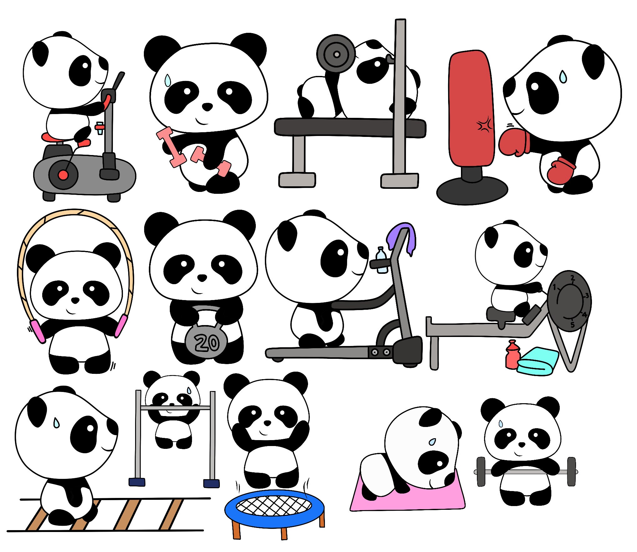 Panda Clipart Kawaii Fitness Panda Digital Stickers Fitness - Etsy Canada