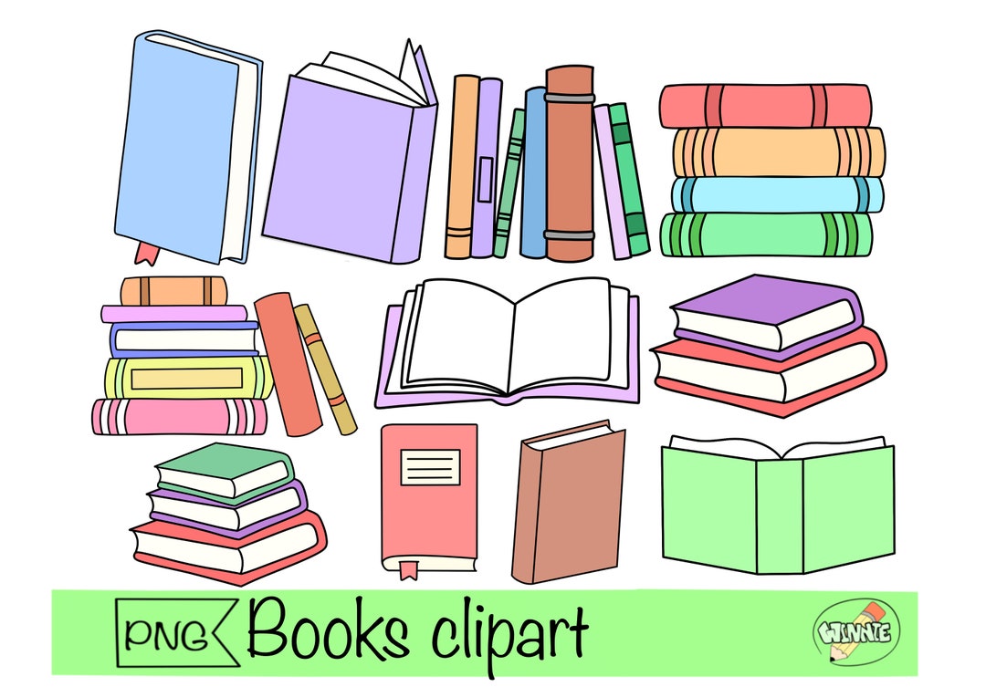 Kawaii Books Clipart Cute Book Clip Art Bookstack Png Digital Bookcase Printable Book Png