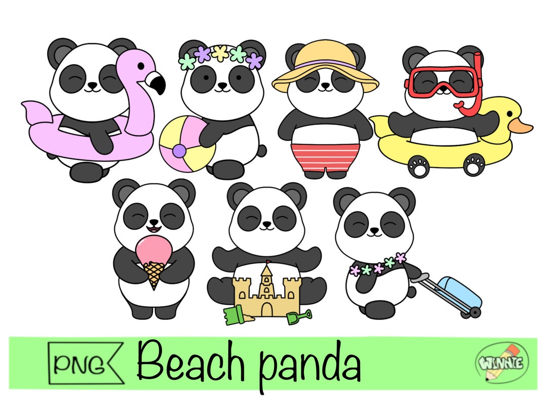 Cute Panda Clipart Summer Panda Stickers Pool Party Printable Panda ...