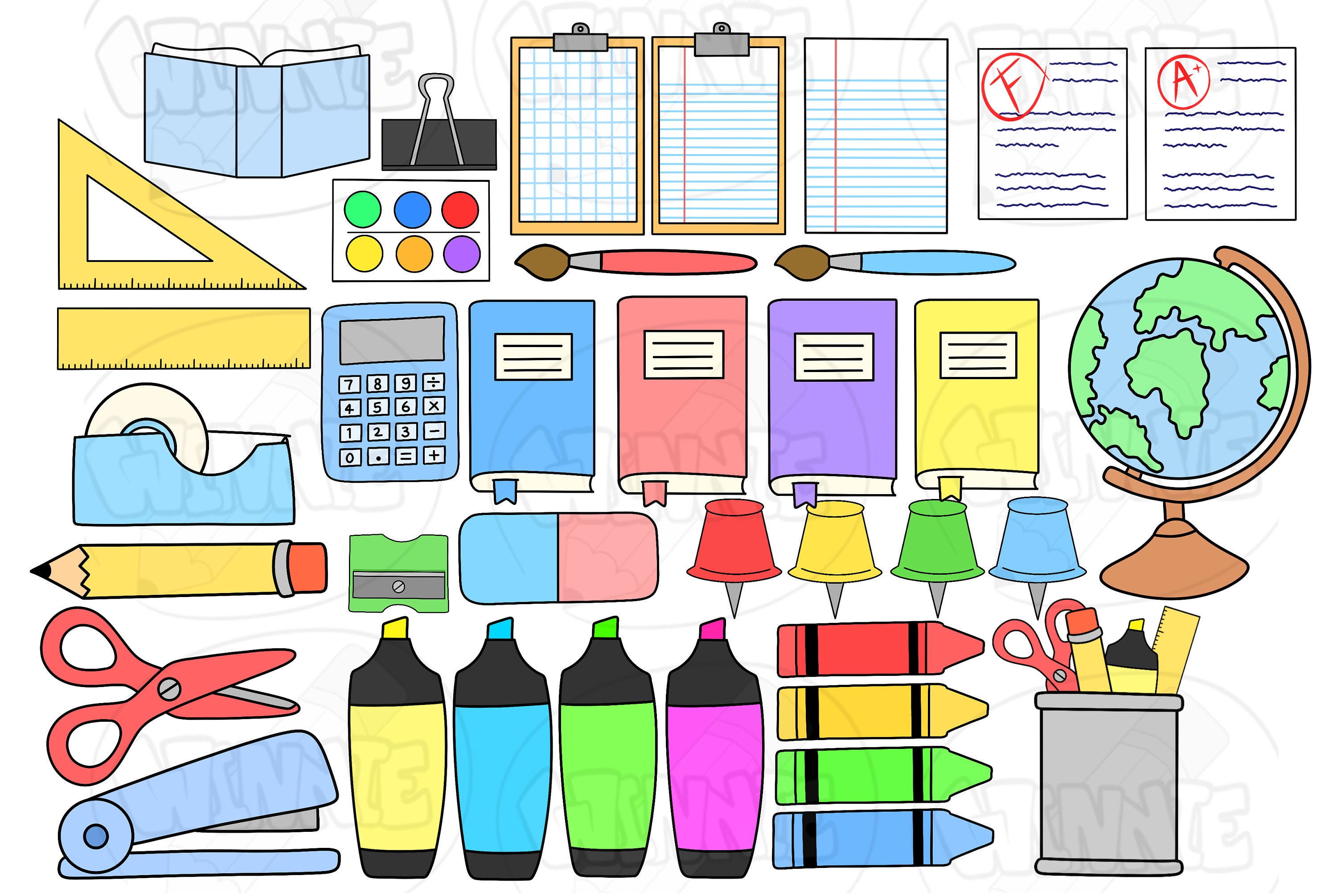Kawaii School Clipart Vector School Clip Art Cute School Items Clip Art ...