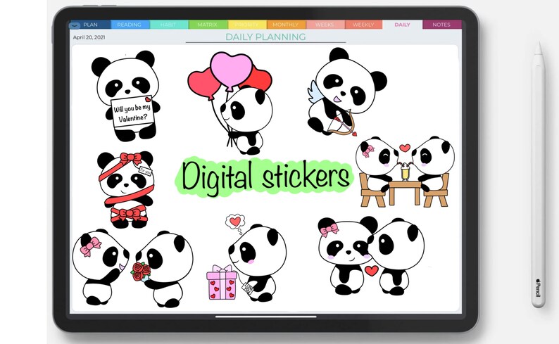Panda Clipart Digital Stickers Panda Valentines Day Kawaii - Etsy