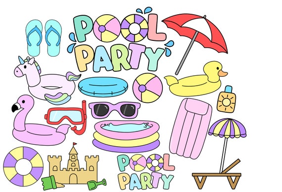Pool Party Clipart Scrapbook Printables Vector Clip Art Set Etsy In
