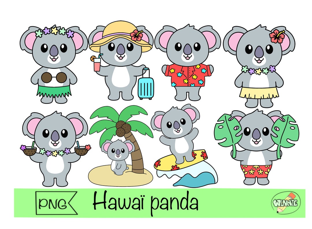 Koala Clipart Summer Koala Png Hawaii Koala Clip Art Tropical - Etsy