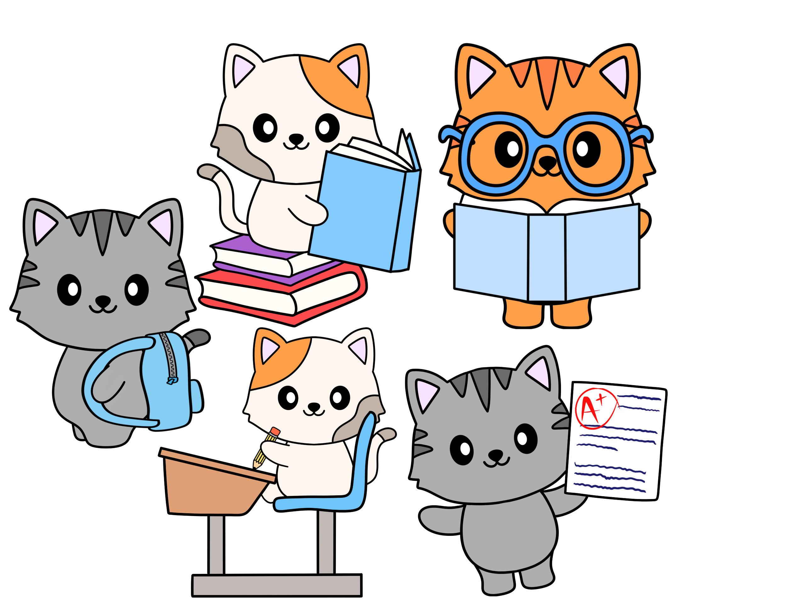 Cat Clipart School Cat Digital Planner Stickers Kitten Teacher ...