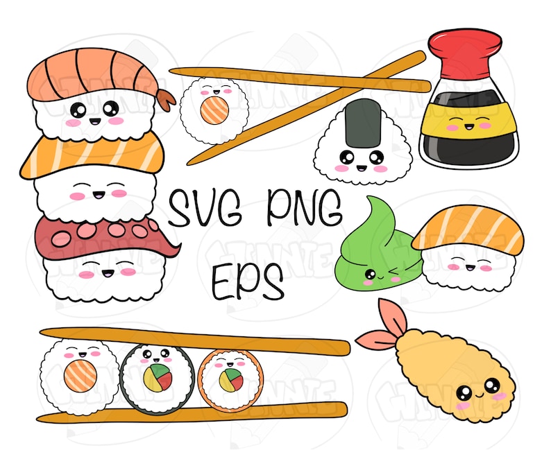 Sushi Svg Clipart Cute Sushi Clip Art Svg Kawaii Sushi - Etsy