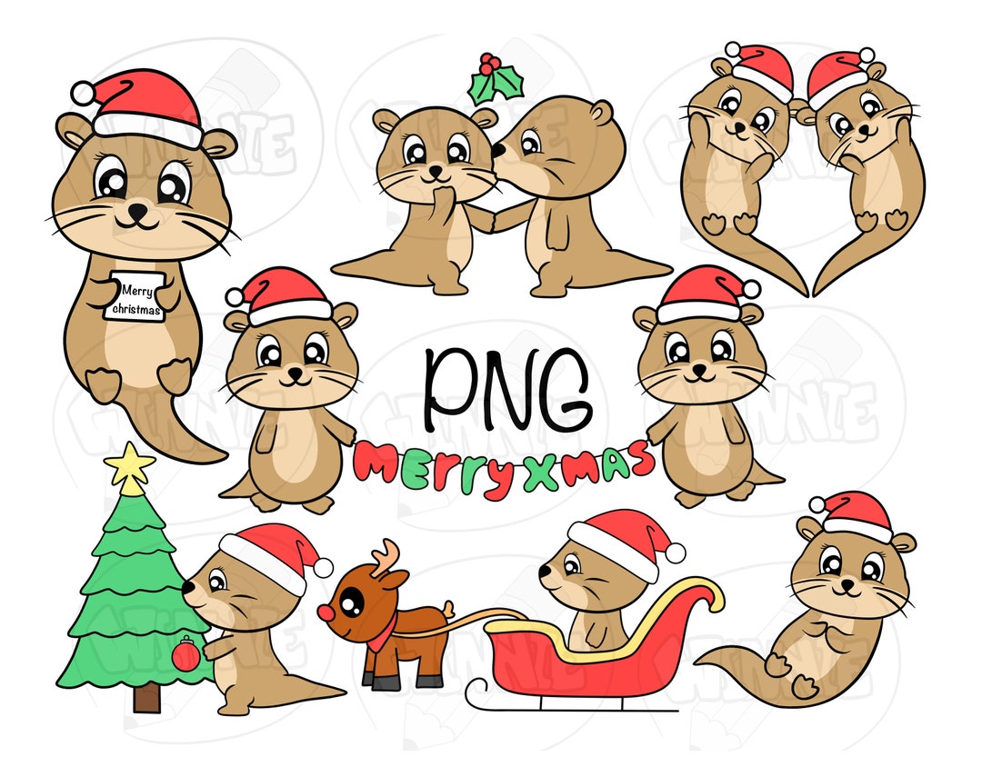 Cute Otter Clipart Christmas Png Cartoon Digital Download Kawaii Cute ...