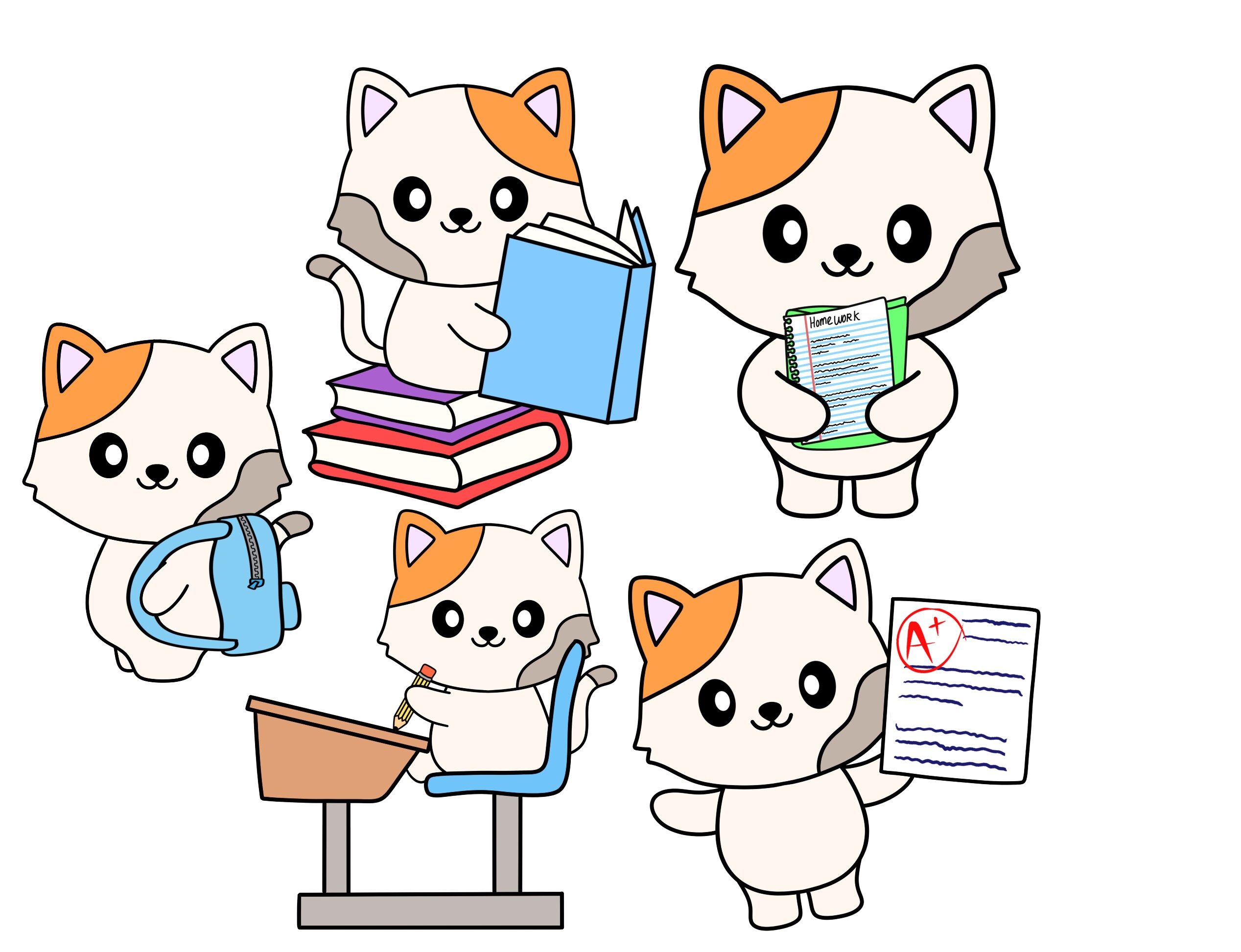 Cat Clipart School Cat Digital Planner Stickers Kitten Teacher - Etsy