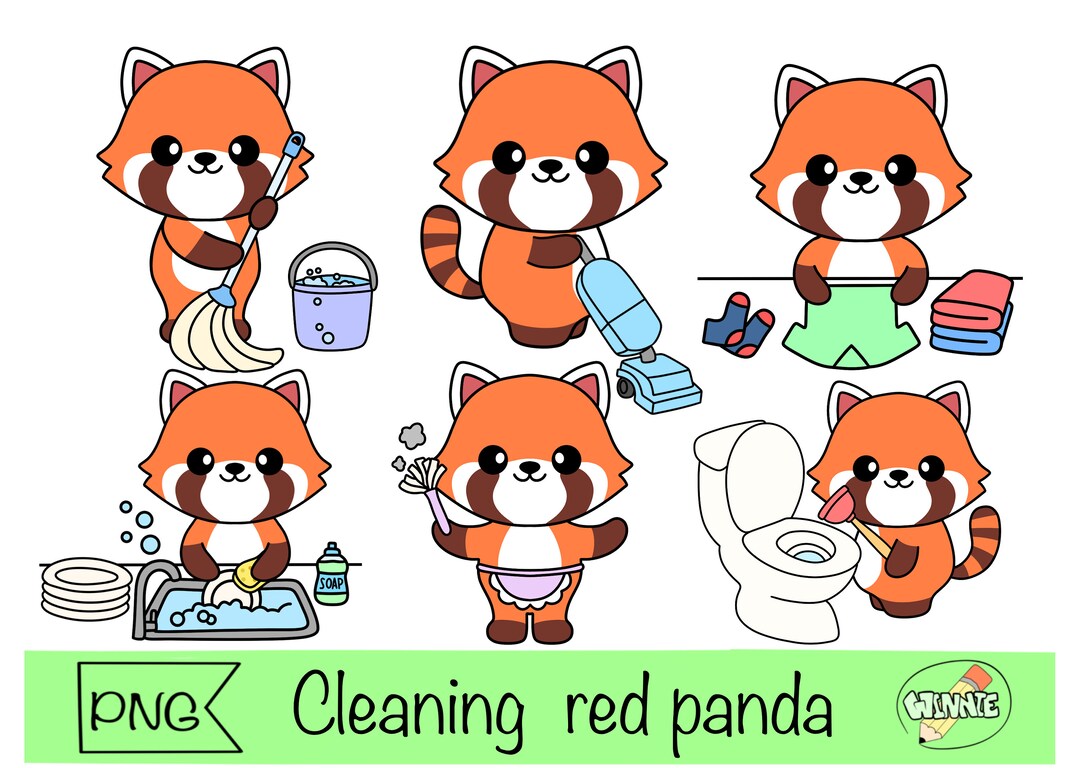 Red Panda Clipart Digital Planner Sticker Red Panda Cleaning ...