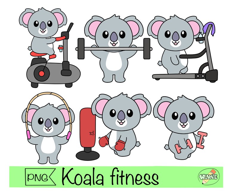 Koala Clipart Koala Workout Kawaii Fitness Clipart Gym Exercise Sport ...