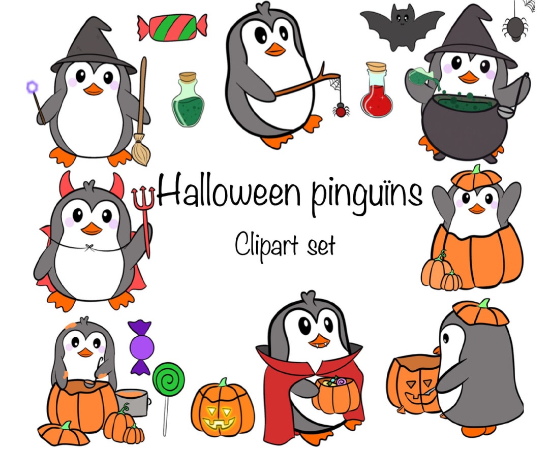 Halloween Penguin Clipart Set PNG Vector Penguin Halloween - Etsy