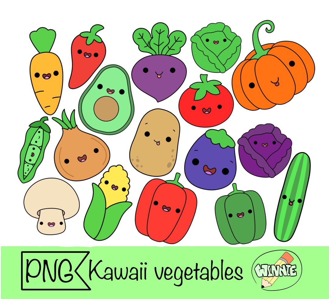 Kawaii Vegetable Clipart Kawaii Food Png Cute Sticker Digital Printable ...