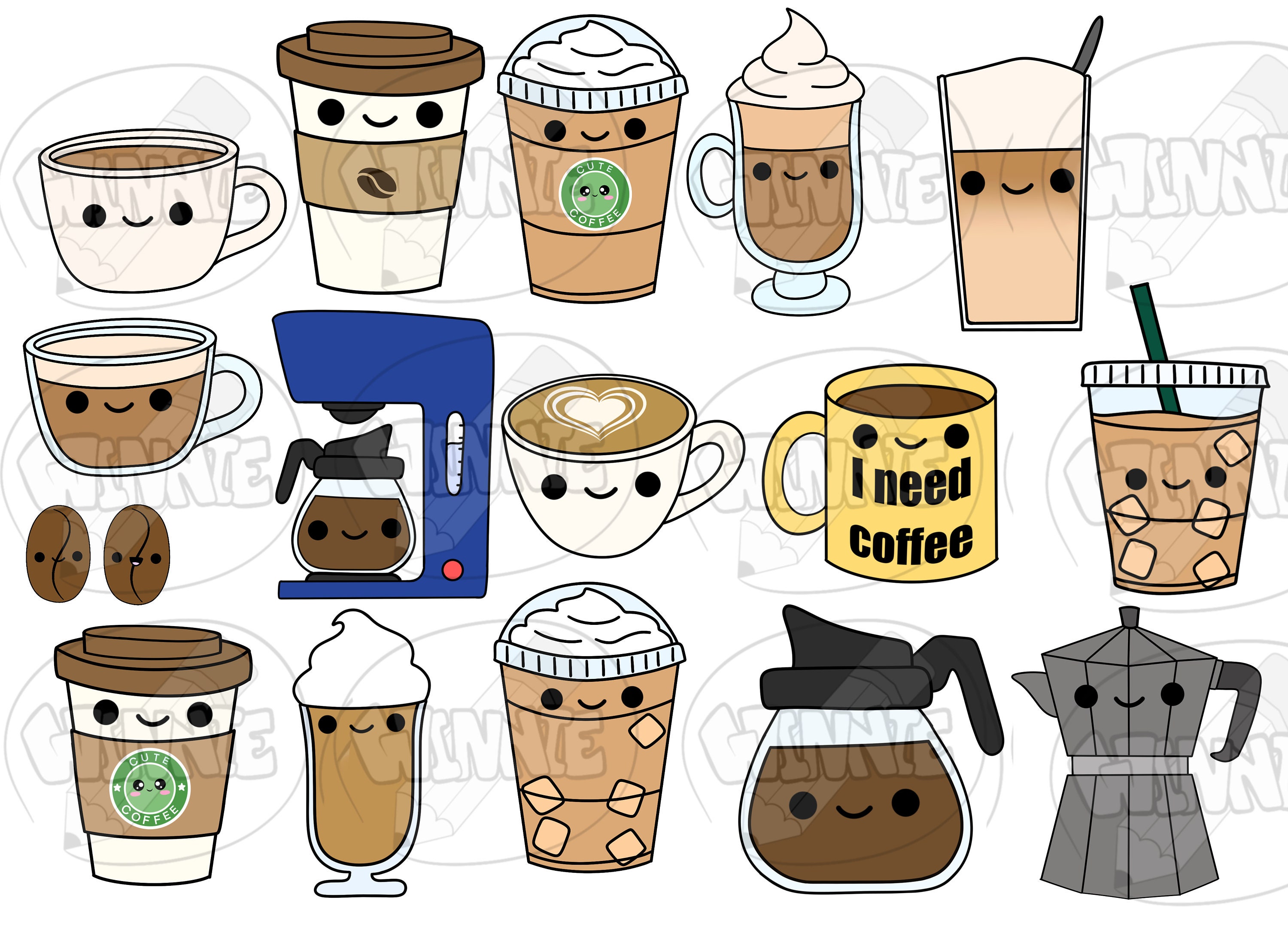 Kawaii Coffee Clipart Vector Coffee Digital Stickers Starbucks - Etsy ...